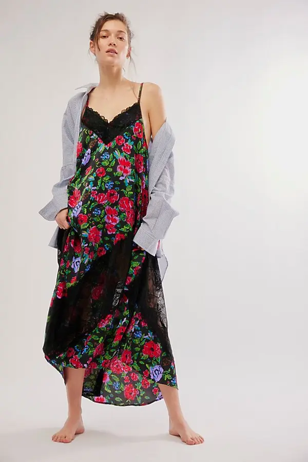 free people first date printed maxi slip dress Free People X Intimately FP First Date Printed Maxi Slip in Sweet Pink  Combo