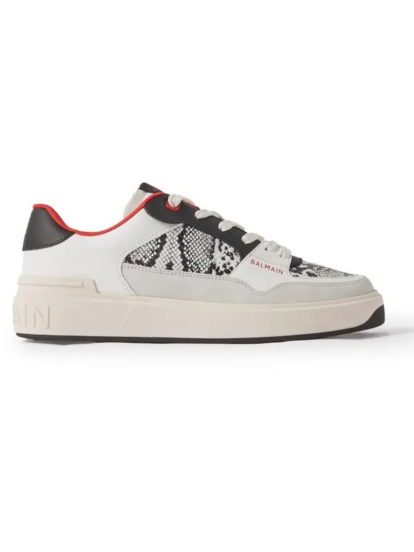 Balmain B-court Snake-effect Leather And Suede Sneakers