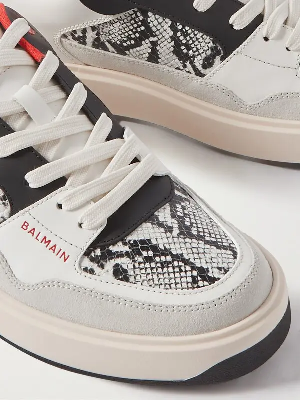 Balmain B-court Snake-effect Leather And Suede Sneakers