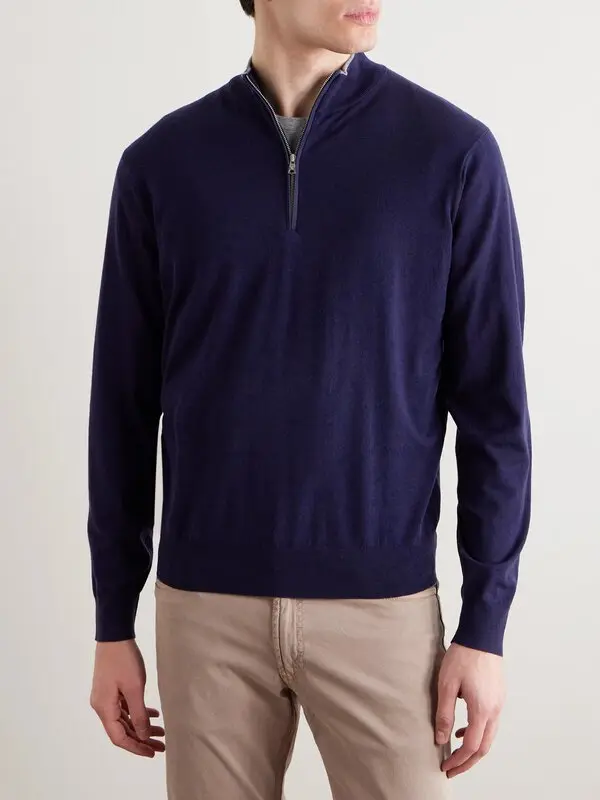 Peter Millar Excursionist Flex Wool-blend Half-zip Sweater - Blue