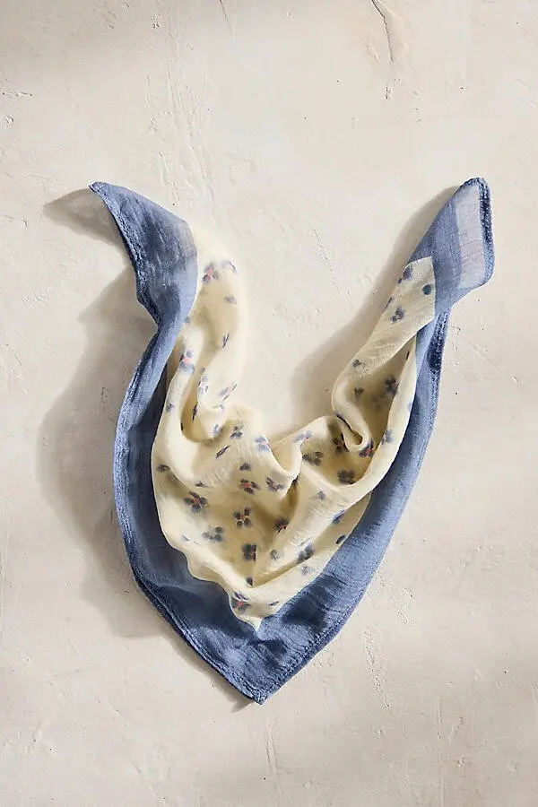 TERRAIN Watercolor Violets Gauze Bandana - Blue