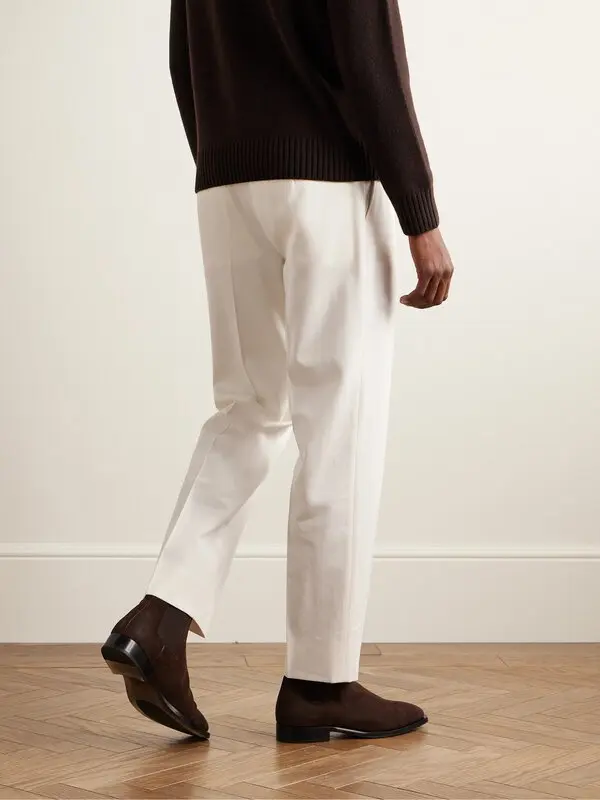 Zegna Slim-fit Pleated Cotton And Wool-blend Twill Trousers