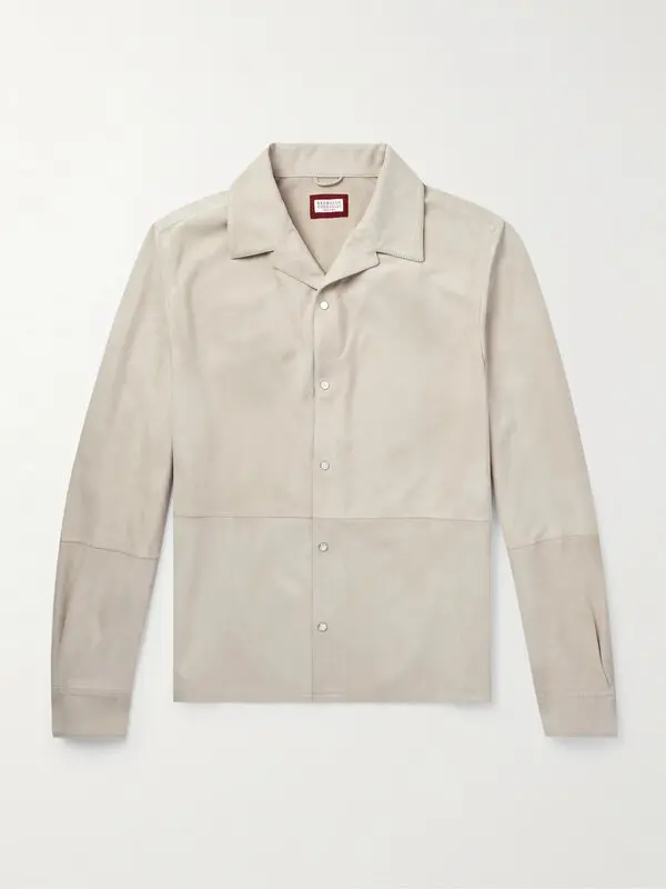 Brunello Cucinelli Camp-collar Suede Shirt - Neutrals