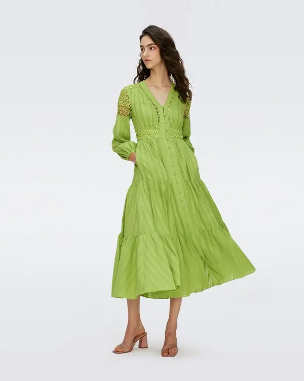 Diane Von Furstenberg Gigi Cotton Dress In Chartreuse - 60% Off |  Editorialist