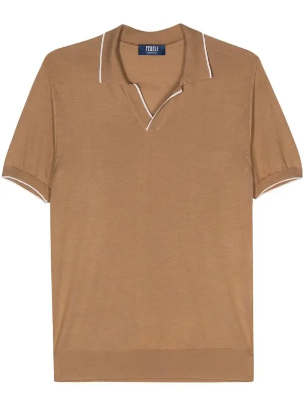 Fedeli Wave Fine-knit Polo Shirt - Brown