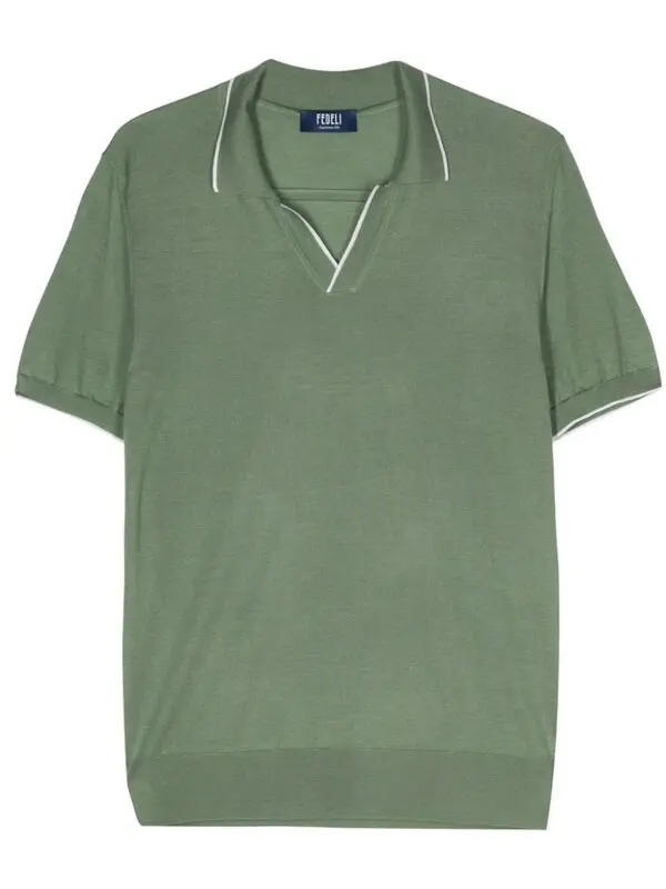 Fedeli Wave Fine-knit Polo Shirt - Green