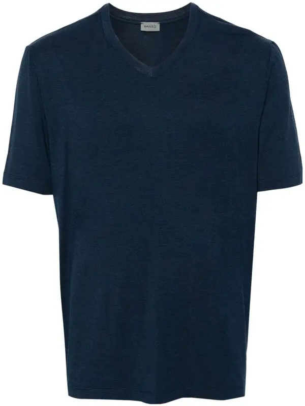 Hanro V-neck Mélange-effect T-shirt - Blue