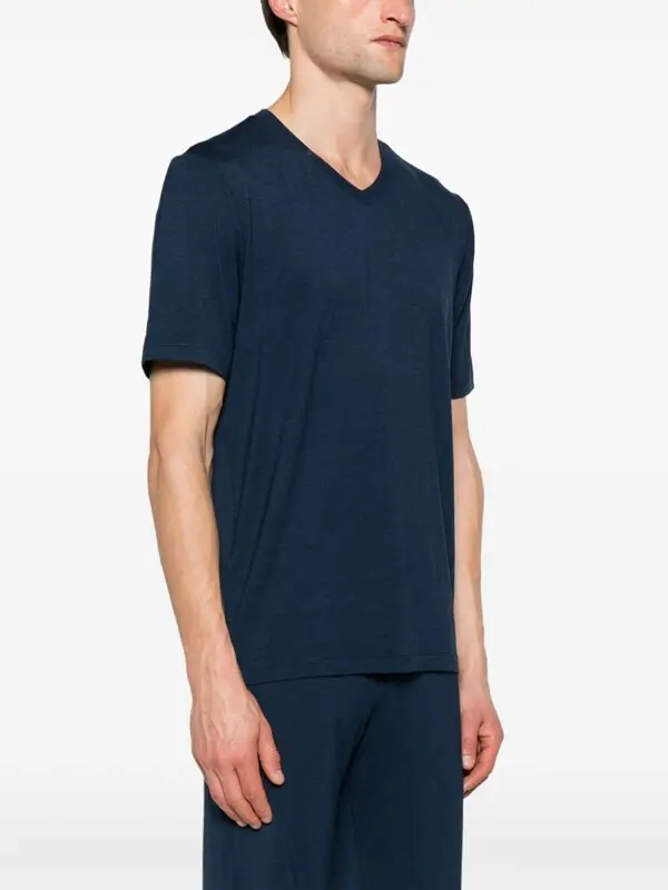 Hanro V-neck Mélange-effect T-shirt - Blue