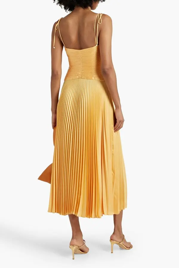 derek lam 10 crosby rochelle satin pleated cami dress Derek Lam 10 Crosby Rochelle Pleated Satin-Crepe Midi Dress In Saffron -  75% Off