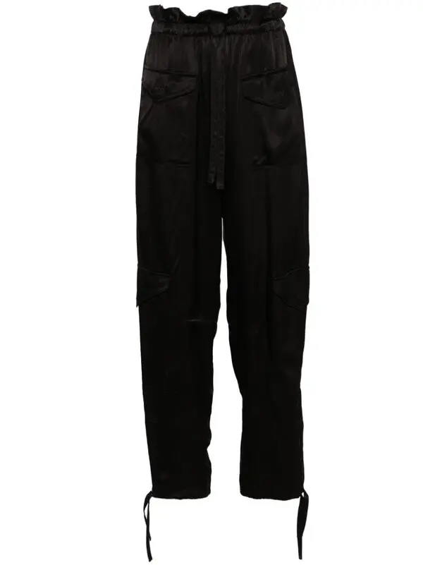 GANNI Satin Cargo Trousers - Black
