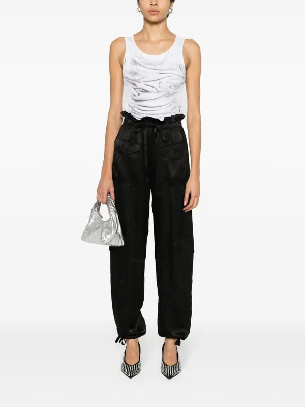 GANNI Satin Cargo Trousers - Black