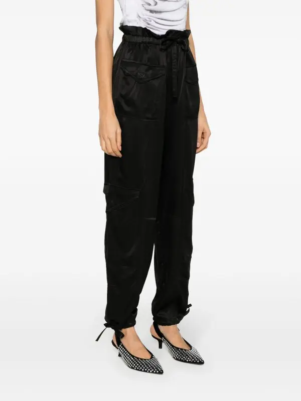 GANNI Satin Cargo Trousers - Black