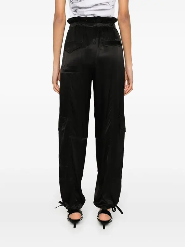 GANNI Satin Cargo Trousers - Black