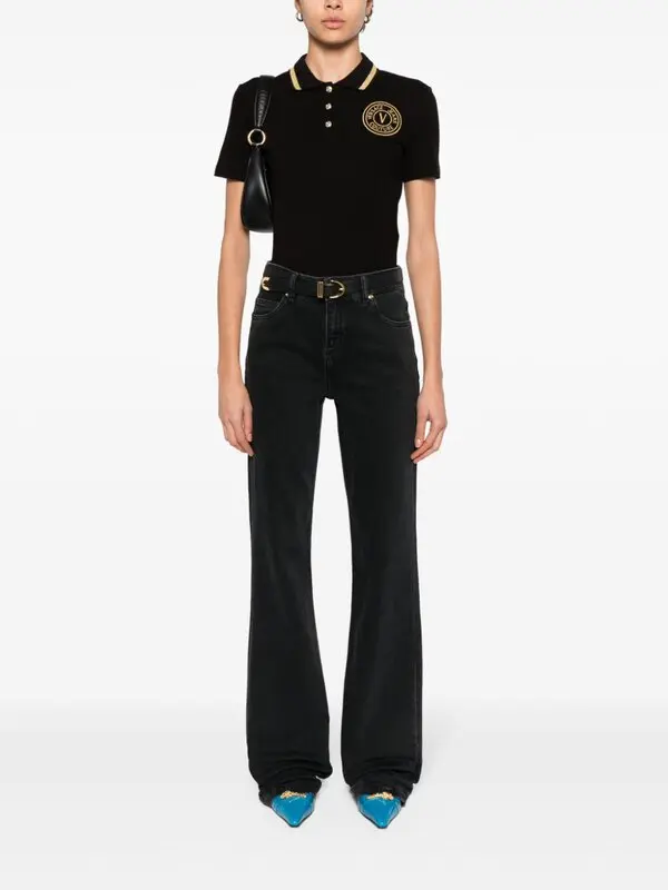 Versace V-emblem Piqué Polo Shirt - Black