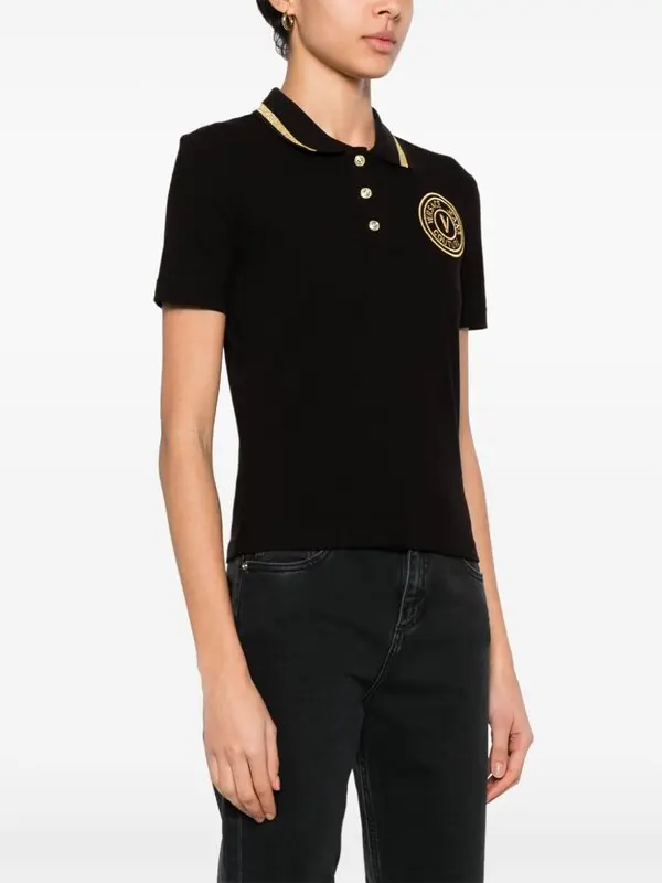 Versace V-Emblem Piqué Polo Shirt - Black | Editorialist