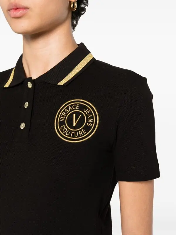 Versace V-emblem Piqué Polo Shirt - Black