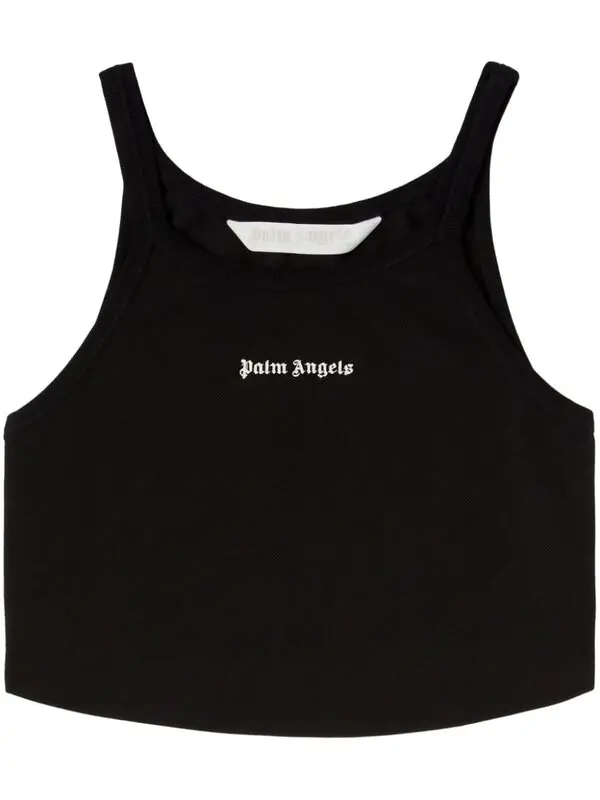Palm Angels Logo Cropped Tank Top - Black