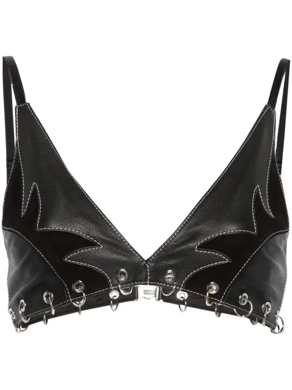Pinko Rings-detailed Leather Bralette Top - Black