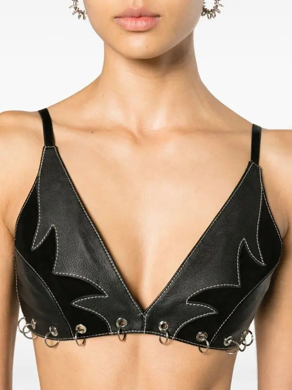 Pinko Rings-detailed Leather Bralette Top