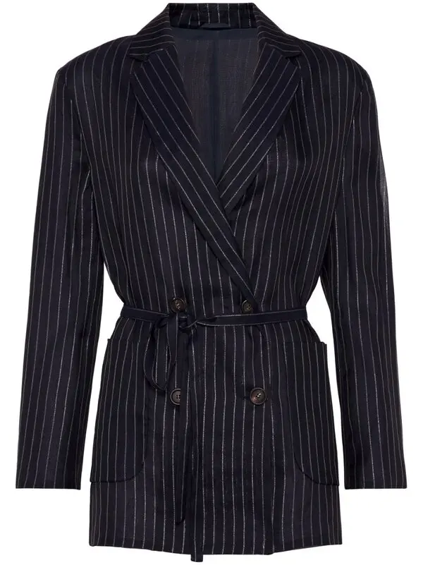 Brunello Cucinelli Pinstripe Belted Blazer