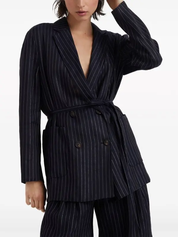 Brunello Cucinelli Pinstripe Belted Blazer