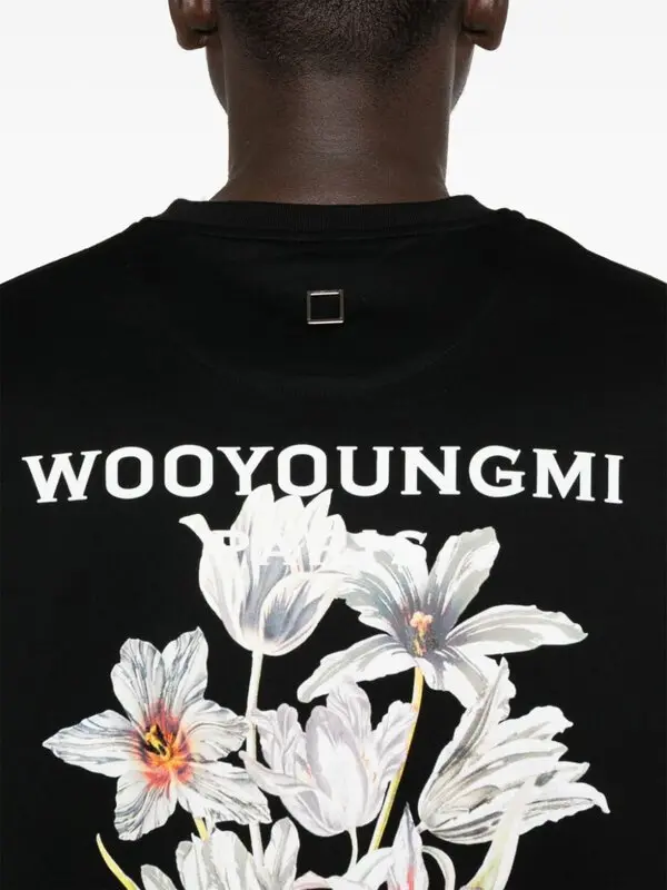 Wooyoungmi Floral-Print Cotton T-Shirt - Black | Editorialist