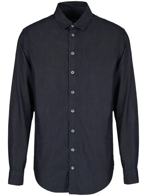 Giorgio Armani Slub-effect Cotton Shirt - Blue