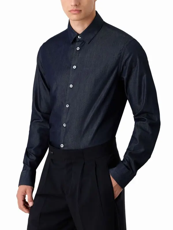 Giorgio Armani Slub-effect Cotton Shirt - Blue