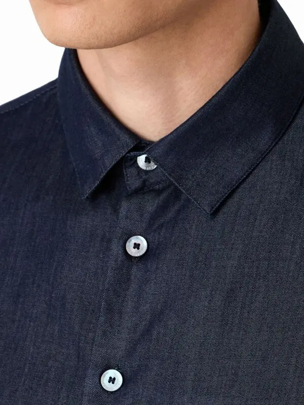 Giorgio Armani Slub-effect Cotton Shirt - Blue