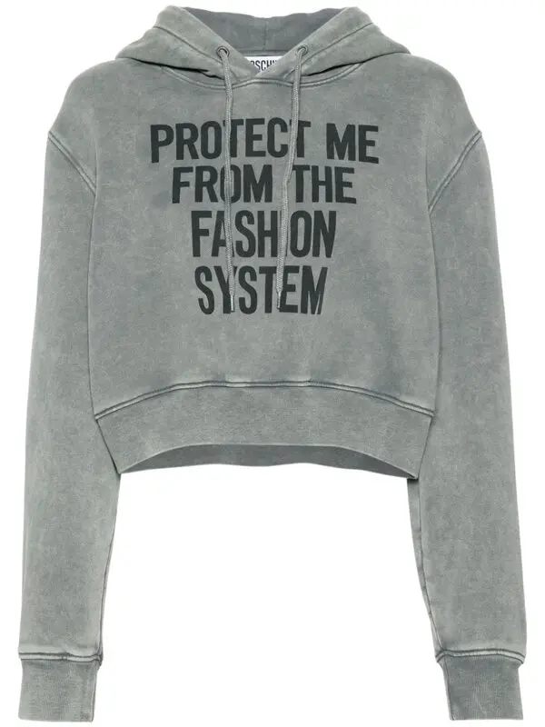 Moschino Slogan-print Organic-cotton Hoodie - Grey
