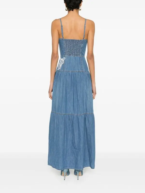 chinese dress ladies Denim Blue High Low Dress With Lace Back