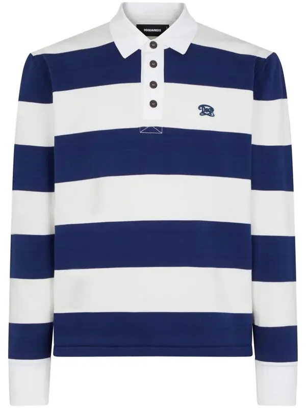 Dsquared2 Logo-embroidered Striped Polo Shirt - Blue