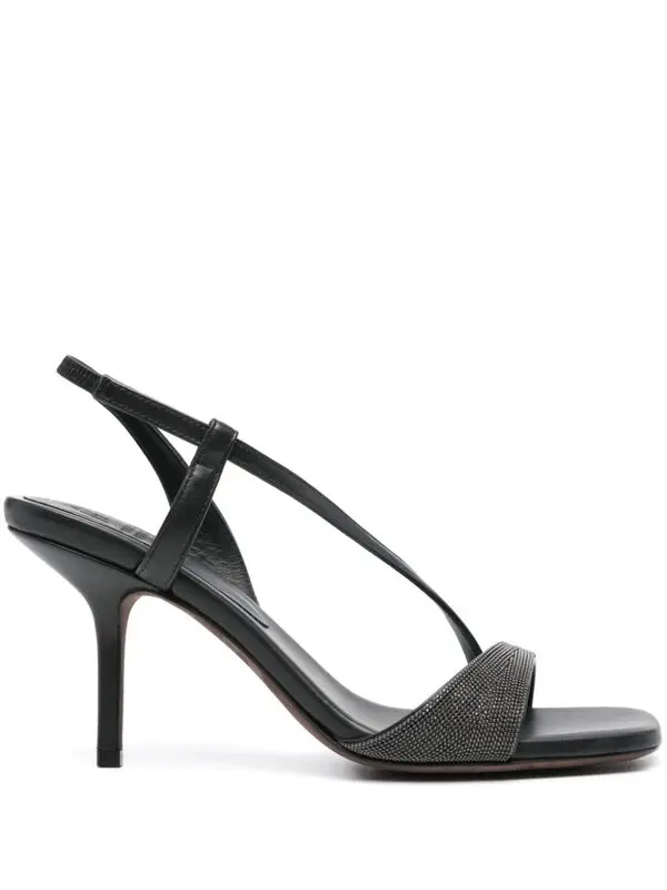 Brunello Cucinelli 95mm Monili-chain Leather Sandals - Silver