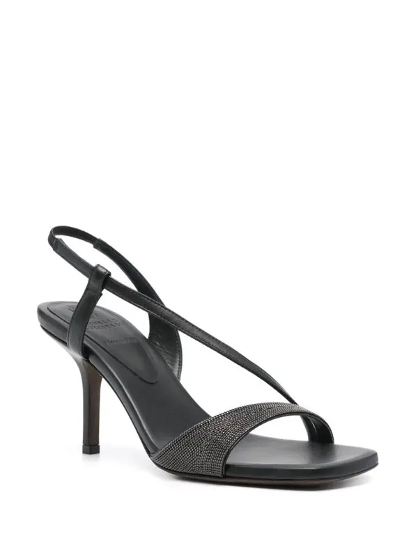 Brunello Cucinelli 95mm Monili-chain Leather Sandals - Silver