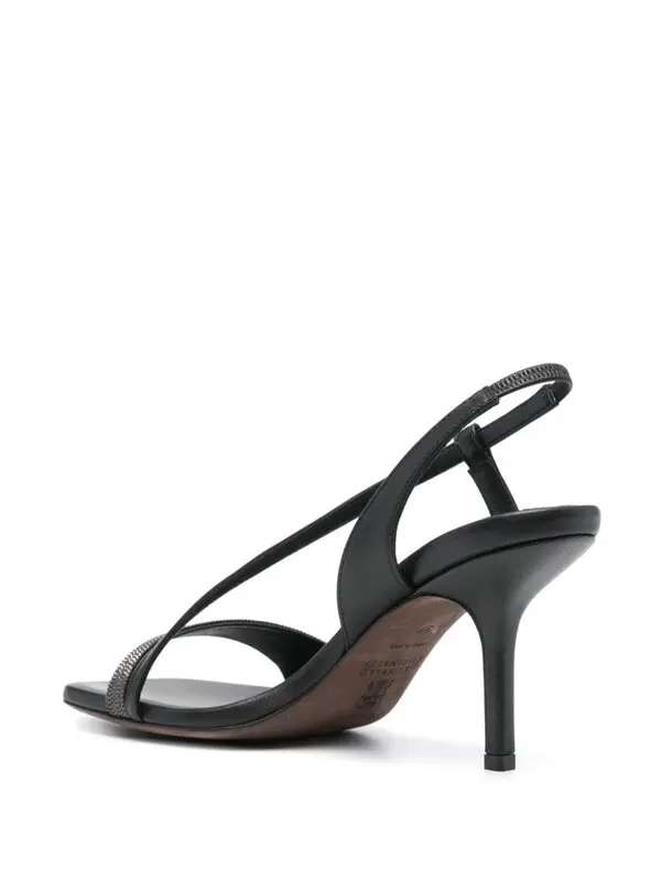Brunello Cucinelli 95mm Monili-chain Leather Sandals - Silver