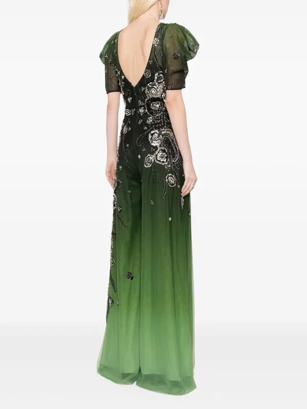 SAIID KOBEISY Gradient-effect Beaded Tulle Jumpsuit - Green