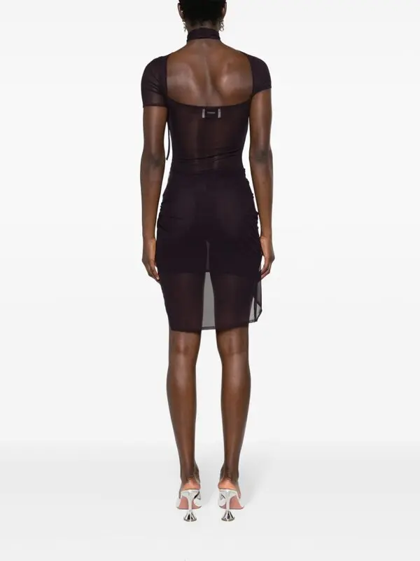 Coperni Asymmetric Sheer Mesh Mini Dress - Purple