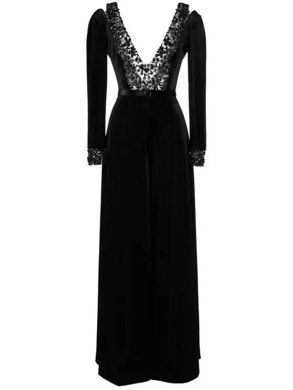 SAIID KOBEISY Beaded Velvet Jumpsuit - Black