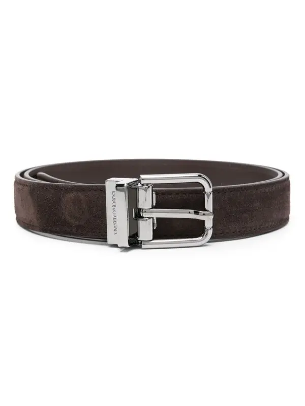 Dolce & Gabbana Logo-engraved Buckle Suede Belt - Brown
