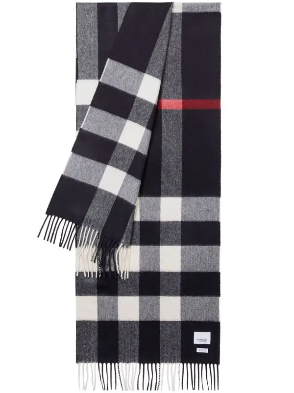Burberry Checked Cashmere Scarf - Blue