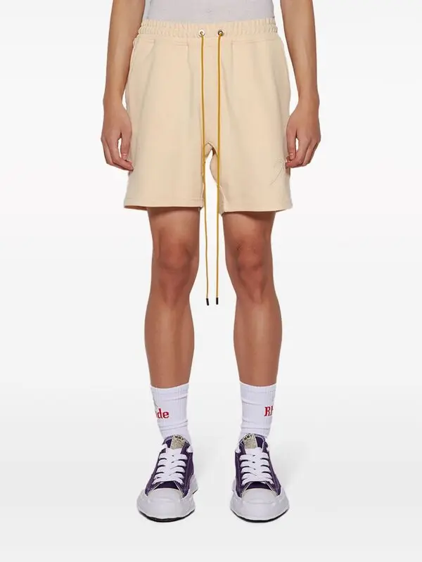 Rhude Logo-embroidered Cotton Track Shorts - Neutrals