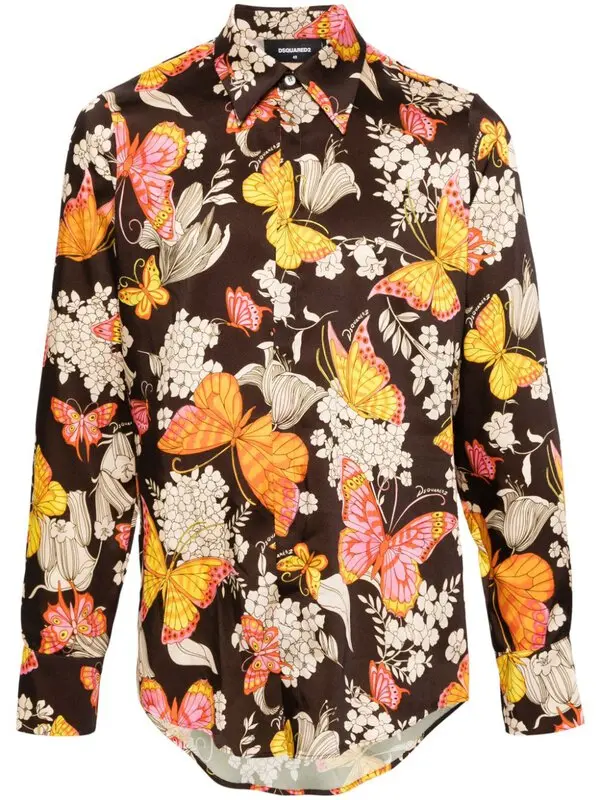 Dsquared2 Butterfly-print Satin Shirt