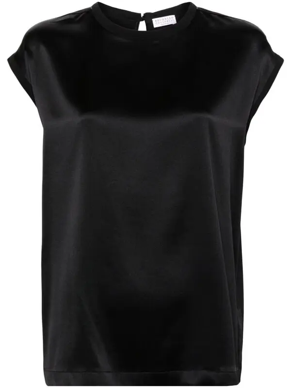 Brunello Cucinelli Beaded-trim Satin Blouse - Black