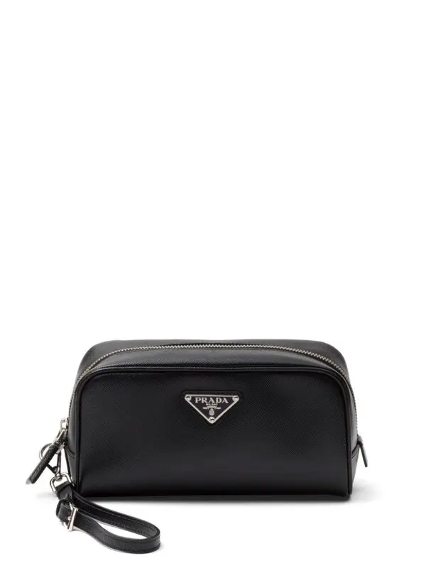 Prada Enamel-logo Saffiano Leather Clutch - Black