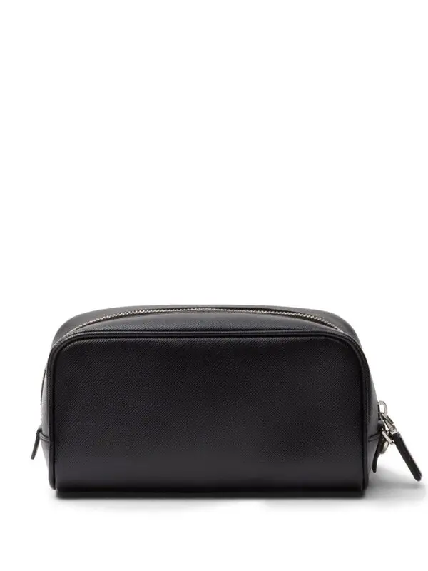 Prada Enamel-logo Saffiano Leather Clutch