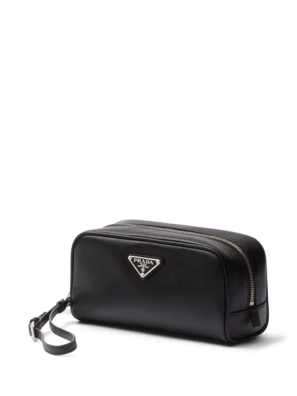 Prada Enamel-logo Saffiano Leather Clutch