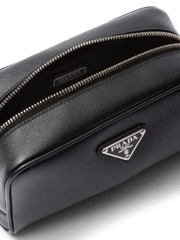 Prada Enamel-logo Saffiano Leather Clutch