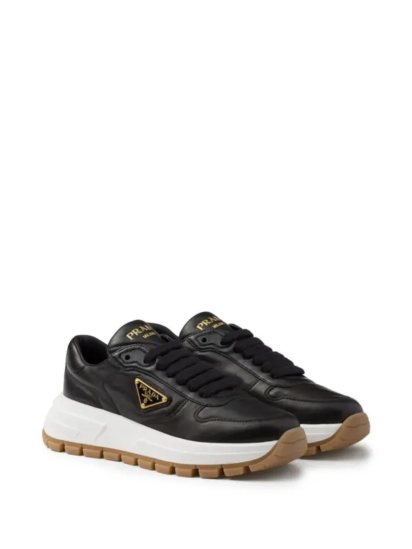 Prada Triangle-logo Leather Sneakers - Black