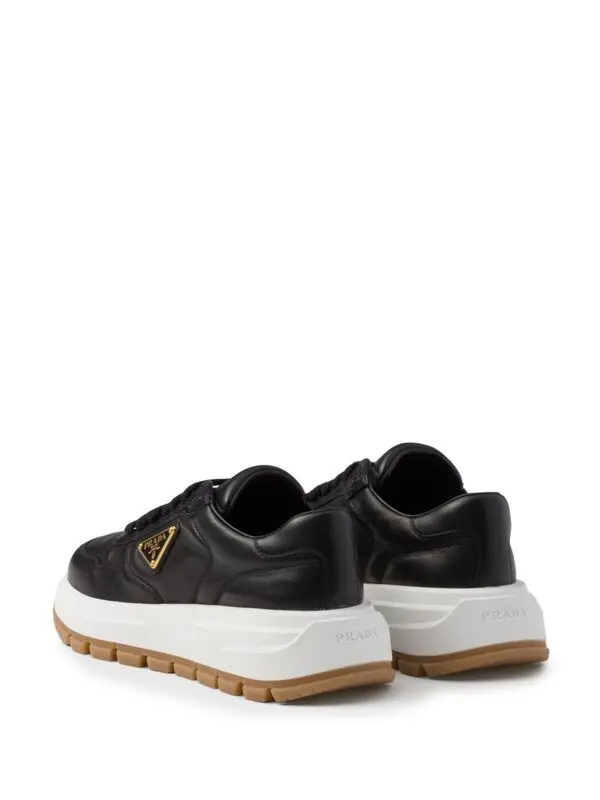 Prada Triangle-logo Leather Sneakers - Black