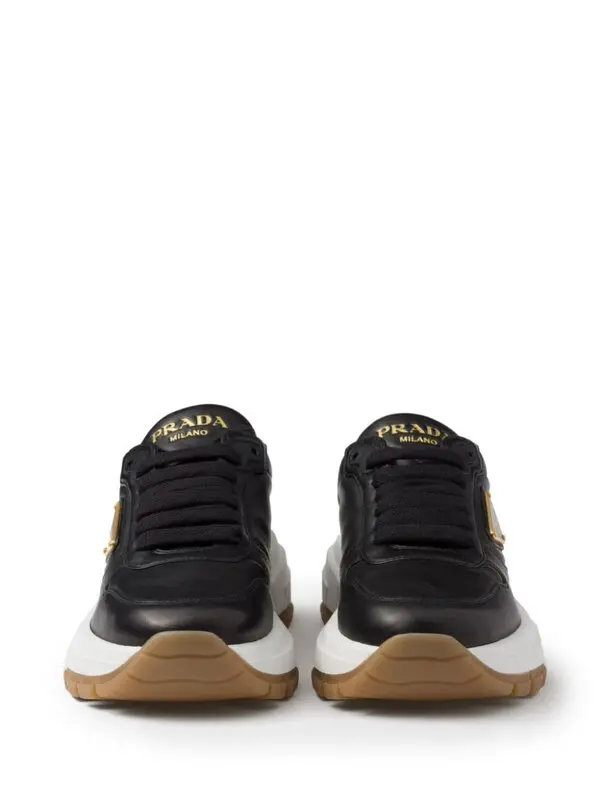 Prada Triangle-logo Leather Sneakers - Black